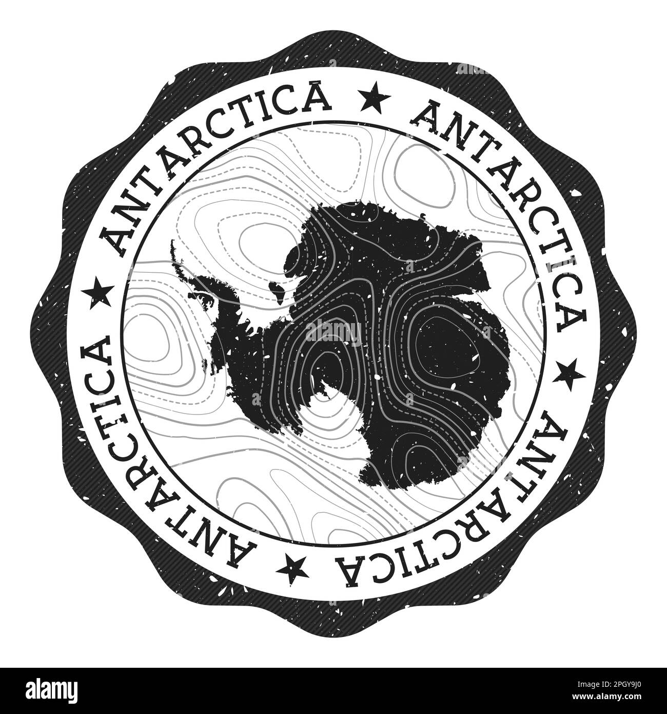 Antarctica outdoor stamp. Round sticker with map of the region with ...