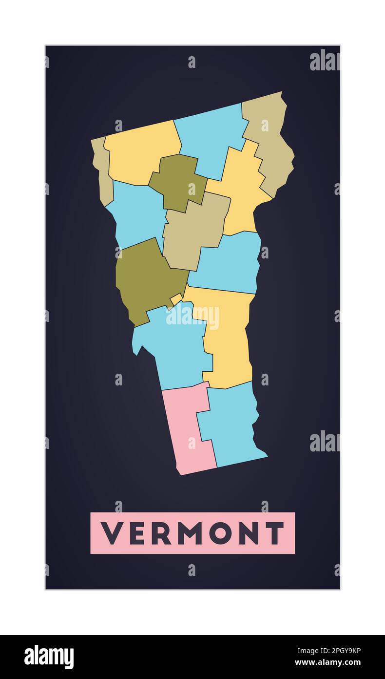 Vermont map. US state poster with regions. Shape of Vermont with US ...
