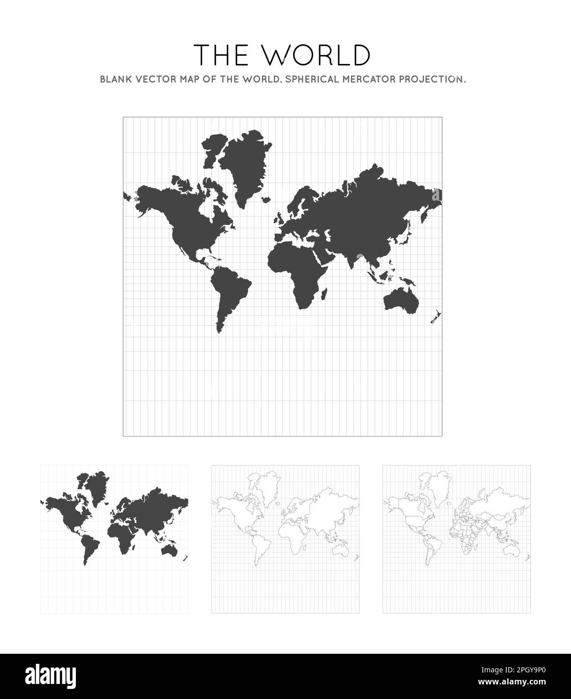Map of the World. Spherical Mercator projection. Globe with latitude ...