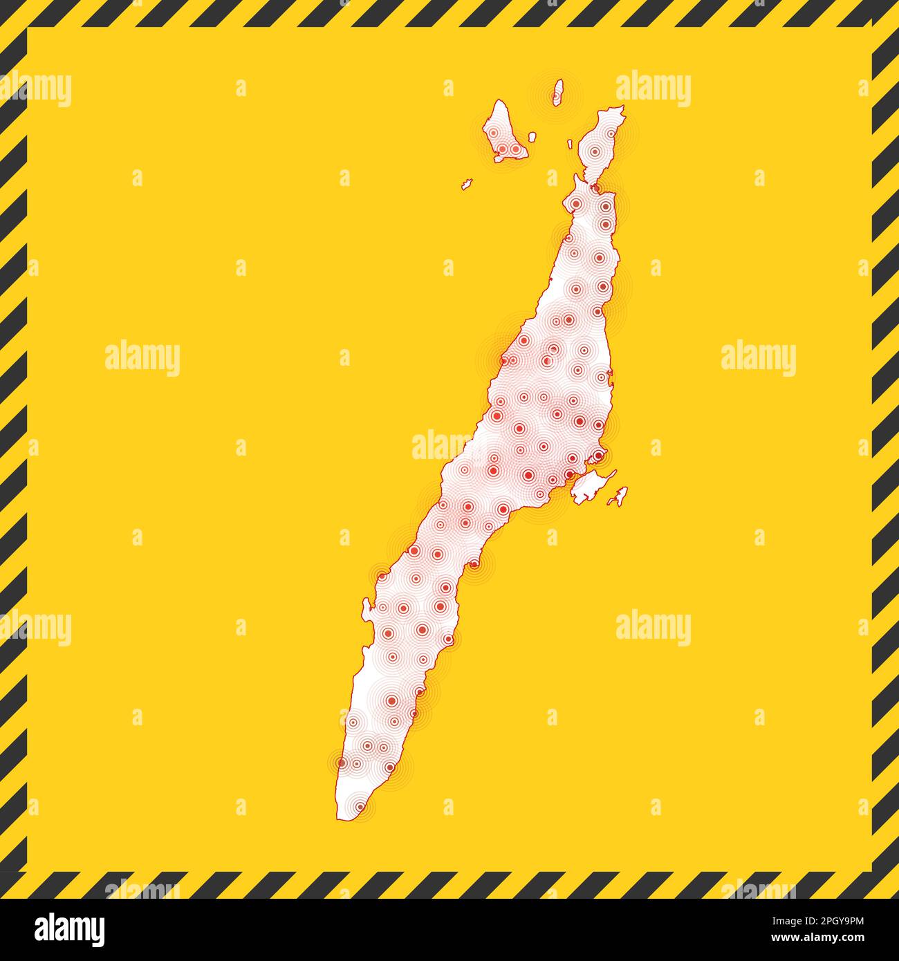 Cebu closed - virus danger sign. Lockdown island icon. Black striped ...