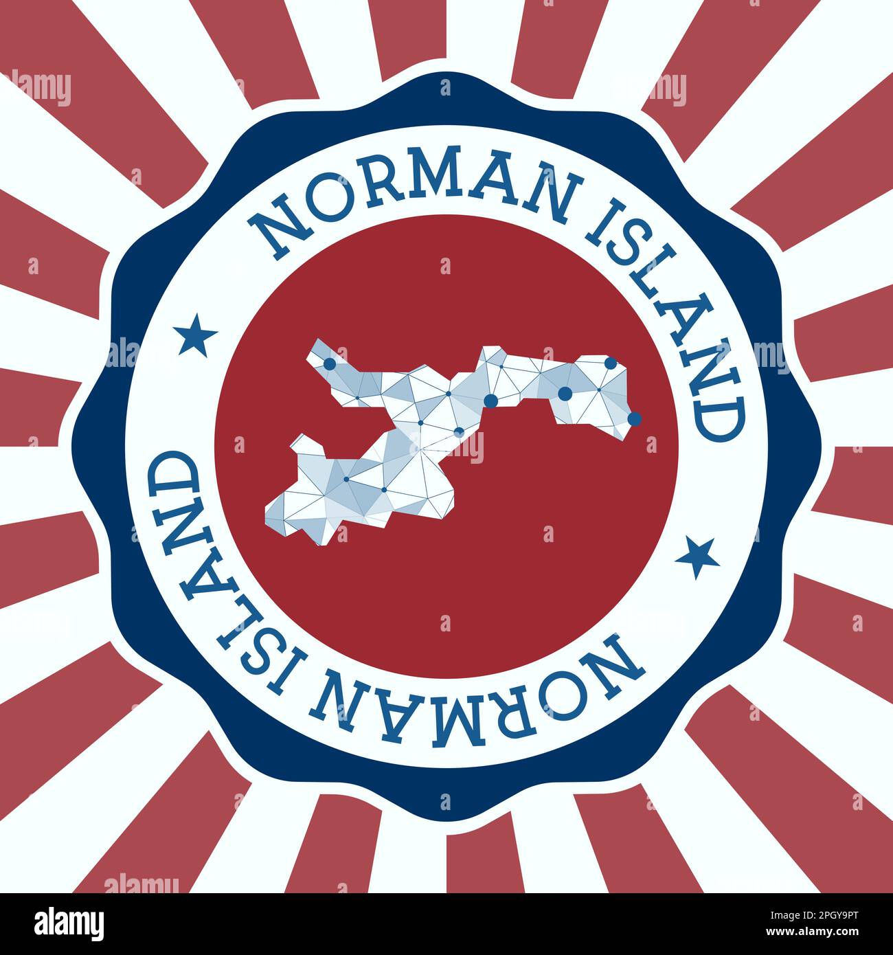 Norman Island Badge. Round logo of island with triangular mesh map and ...