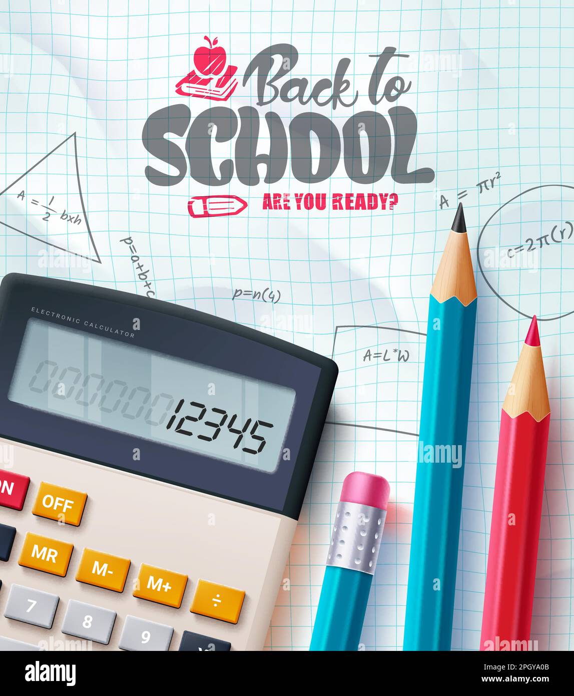 Back to school vector design. Back to school text in grid paper ...