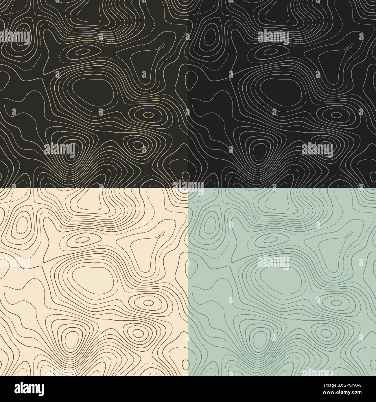 Topography patterns. Seamless elevation map tiles. Authentic isoline ...