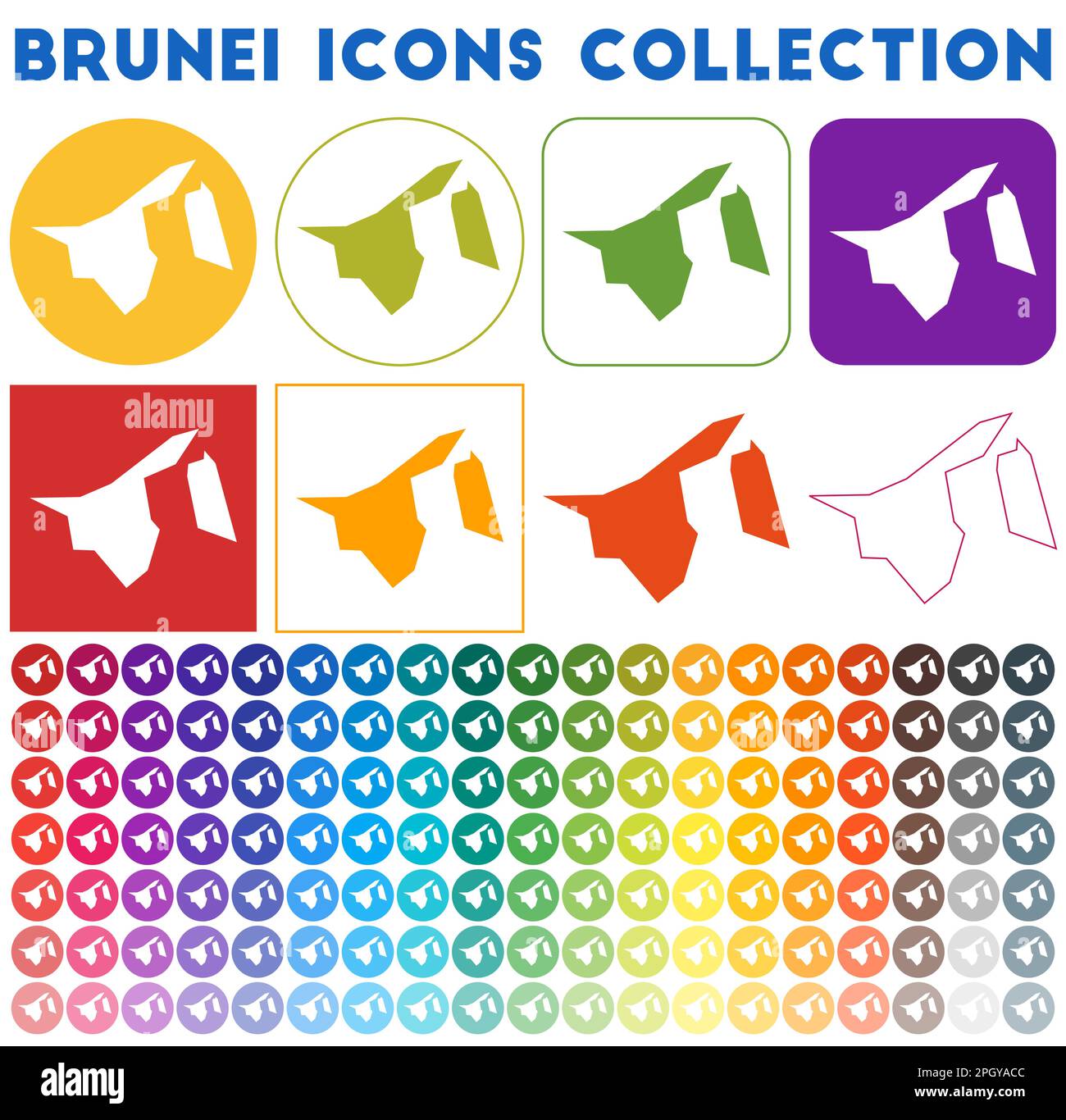 Brunei icons collection. Bright colorful trendy map icons. Modern ...