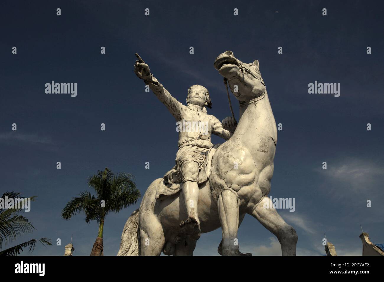Sultan Hasanuddin, famous ruler of Gowa Sultanate, is depicted riding a ...
