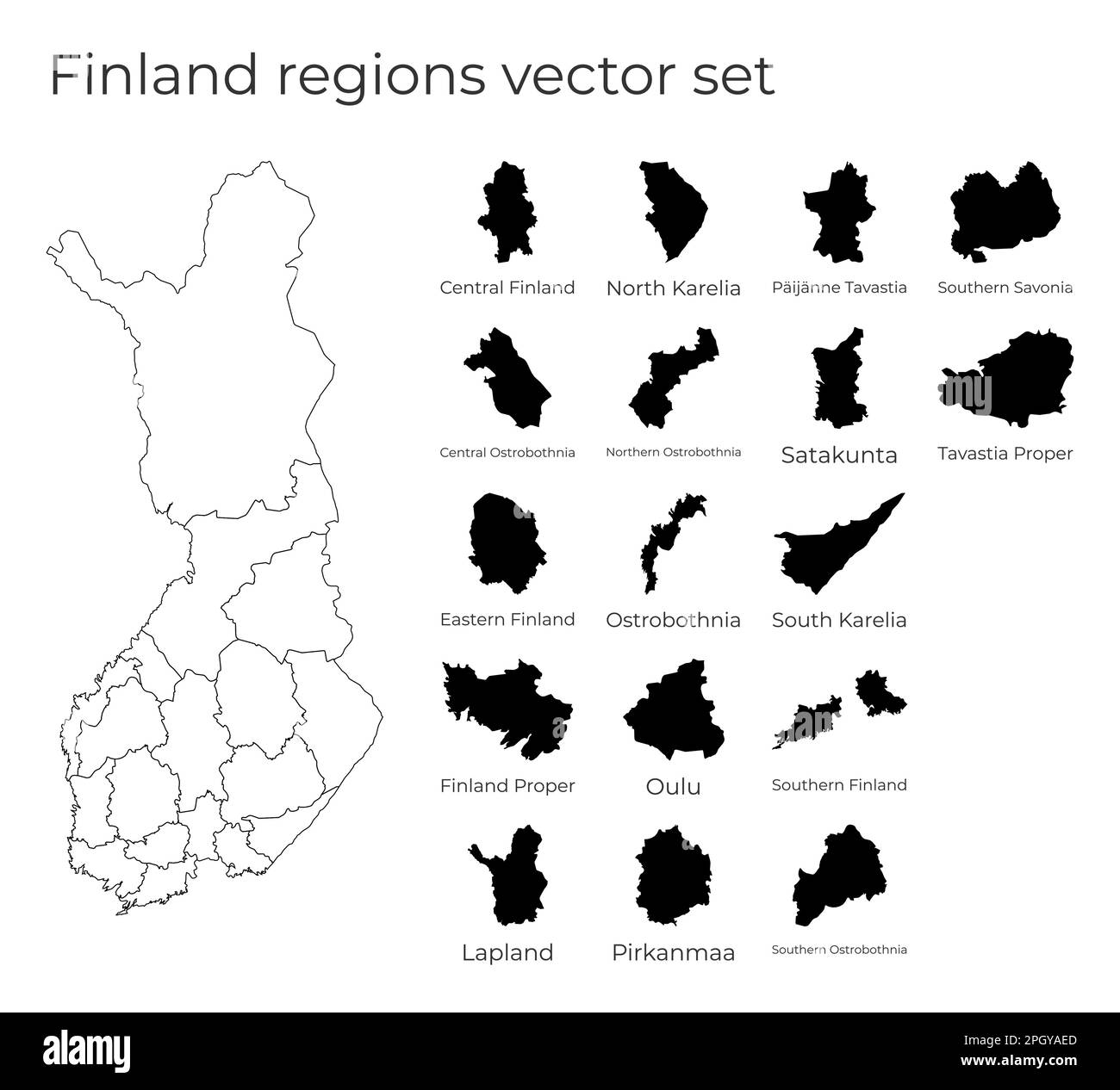 Finland map with shapes of regions. Blank vector map of the country ...