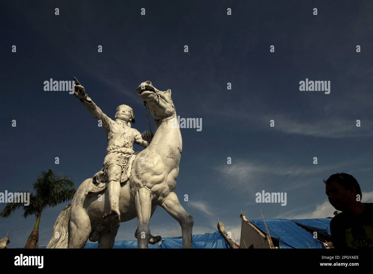 Sultan Hasanuddin, famous ruler of Gowa Sultanate, is depicted riding a ...