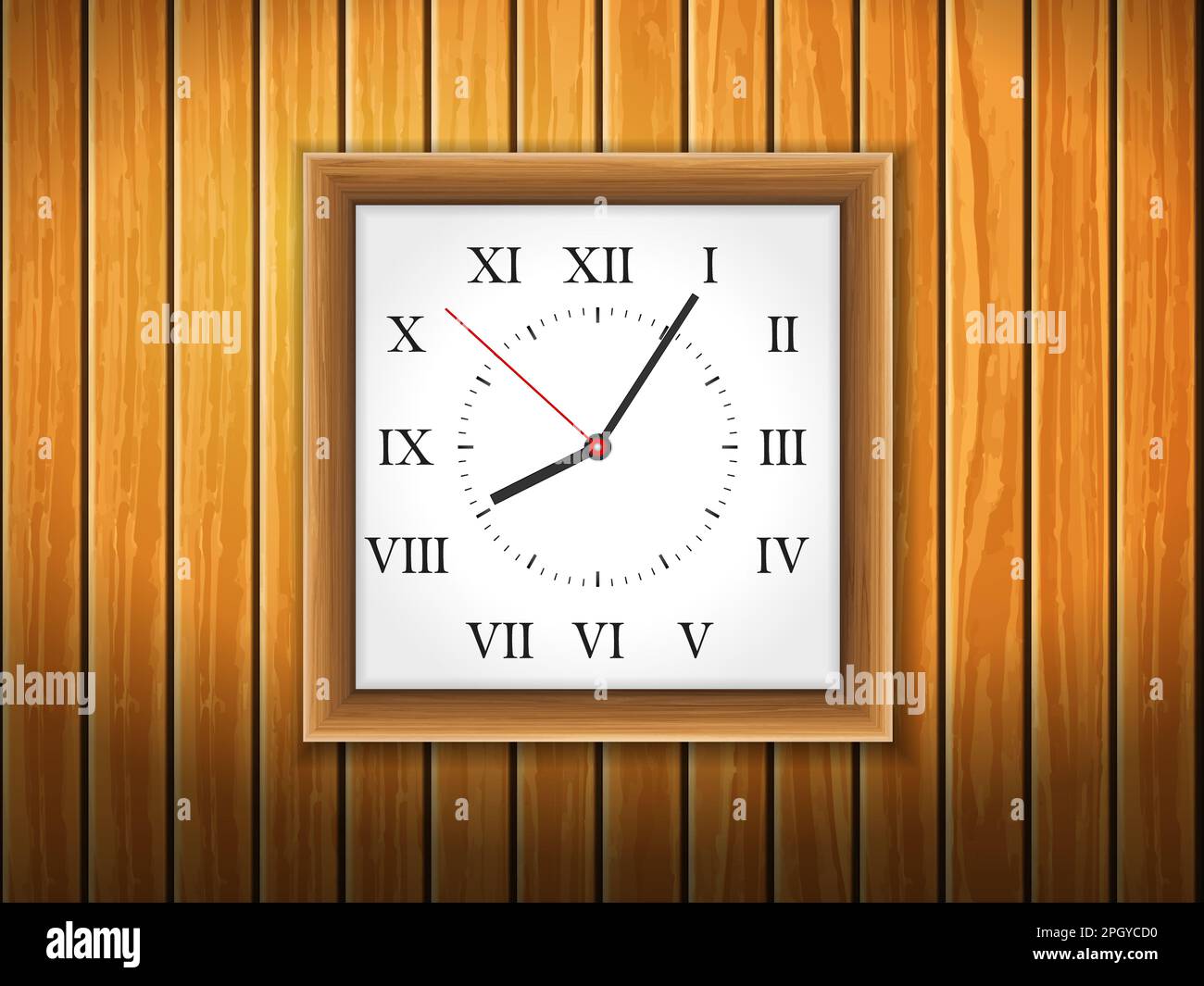 Clock on a wooden background. Vector illustration Stock Photo - Alamy