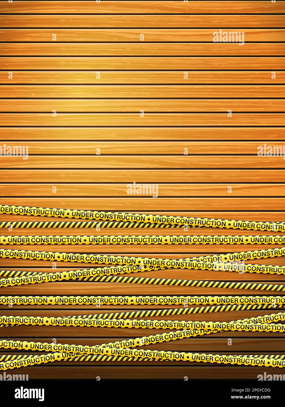 Under construction tape on wooden background. Vector illustration Stock ...