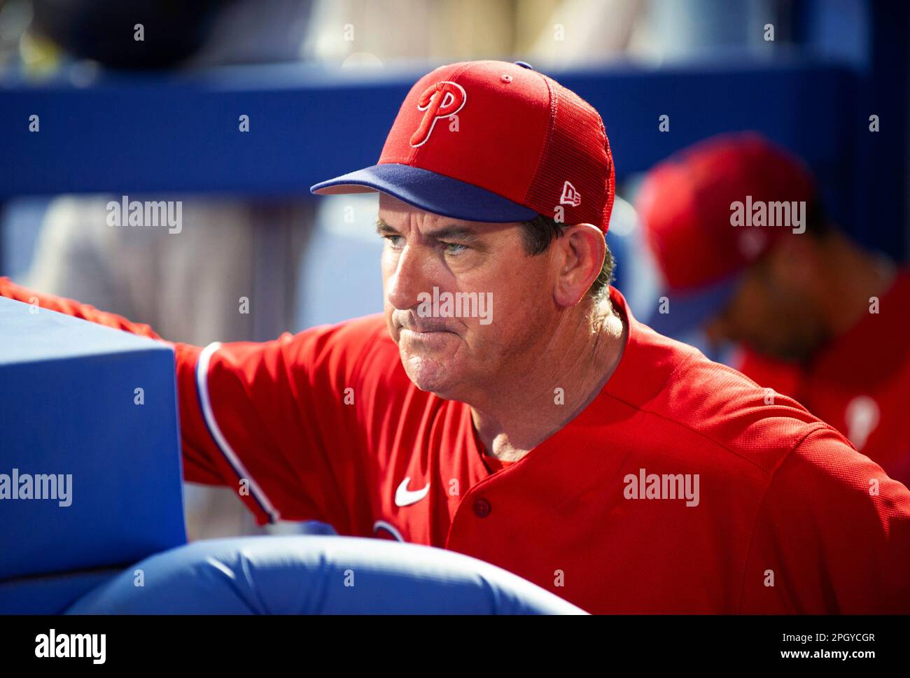 Philadelphia Phillies manager Rob Thomson watches the team's baseball ...