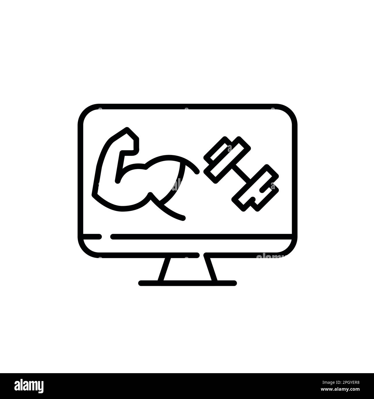 Gym fitness programme app on computer. Barbell and biceps. Pixel ...