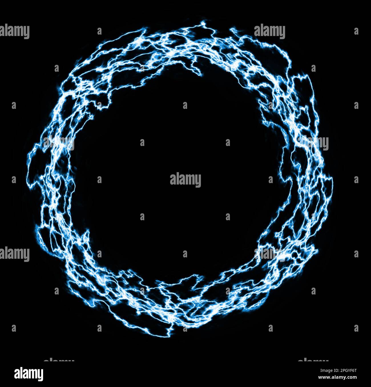 Abstract blue lightning circle on black background, lightning blue ring ...