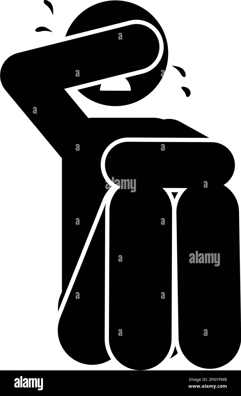 man crying icon over white background, silhouette style, vector ...