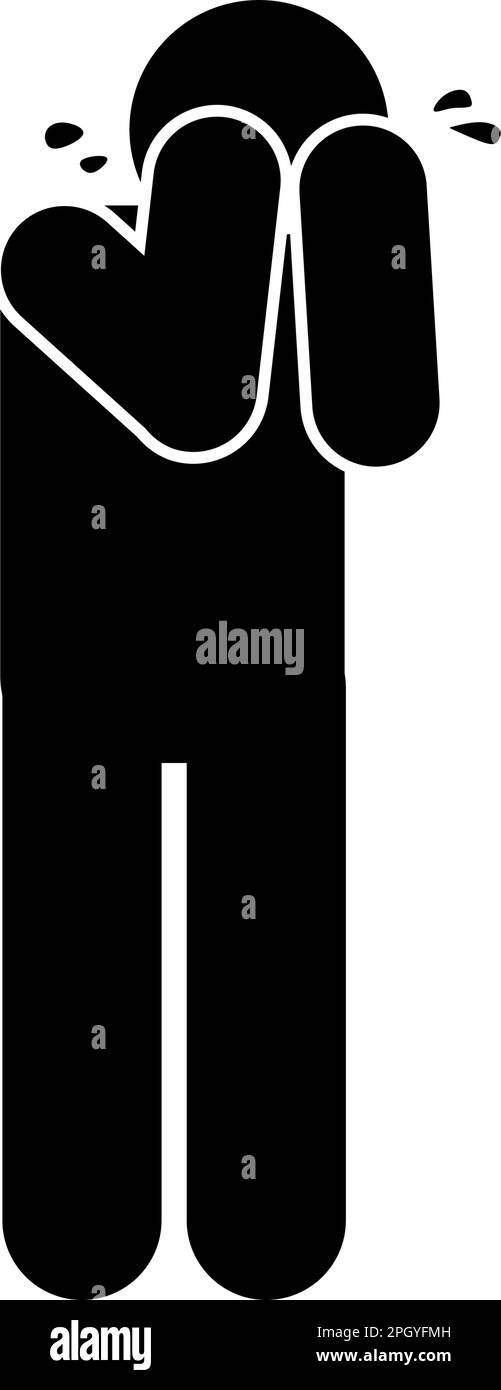 man crying icon over white background, silhouette style, vector ...
