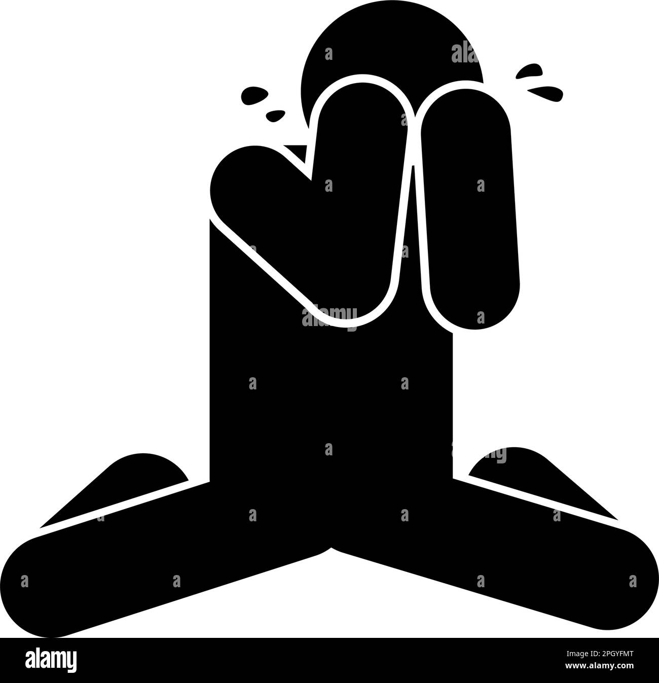 man crying icon over white background, silhouette style, vector ...