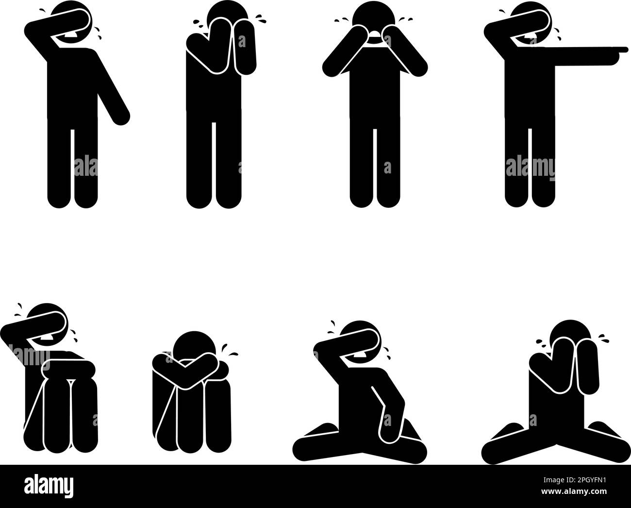 man crying icon over white background, silhouette style, vector ...