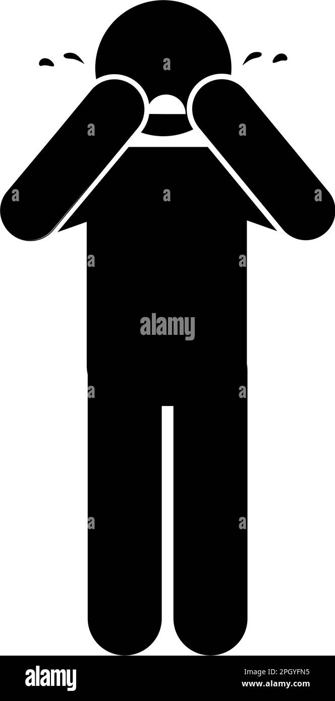 man crying icon over white background, silhouette style, vector ...