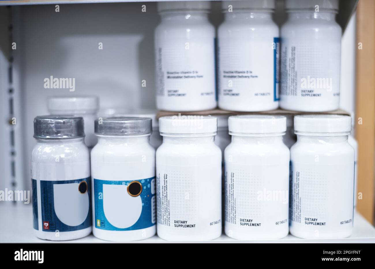 Fill up on essential nutrients through dietary supplements. shelves ...