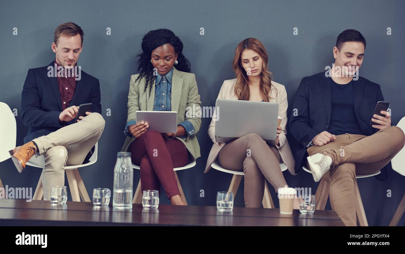 The potential candidates are connected. a group of businesspeople using ...