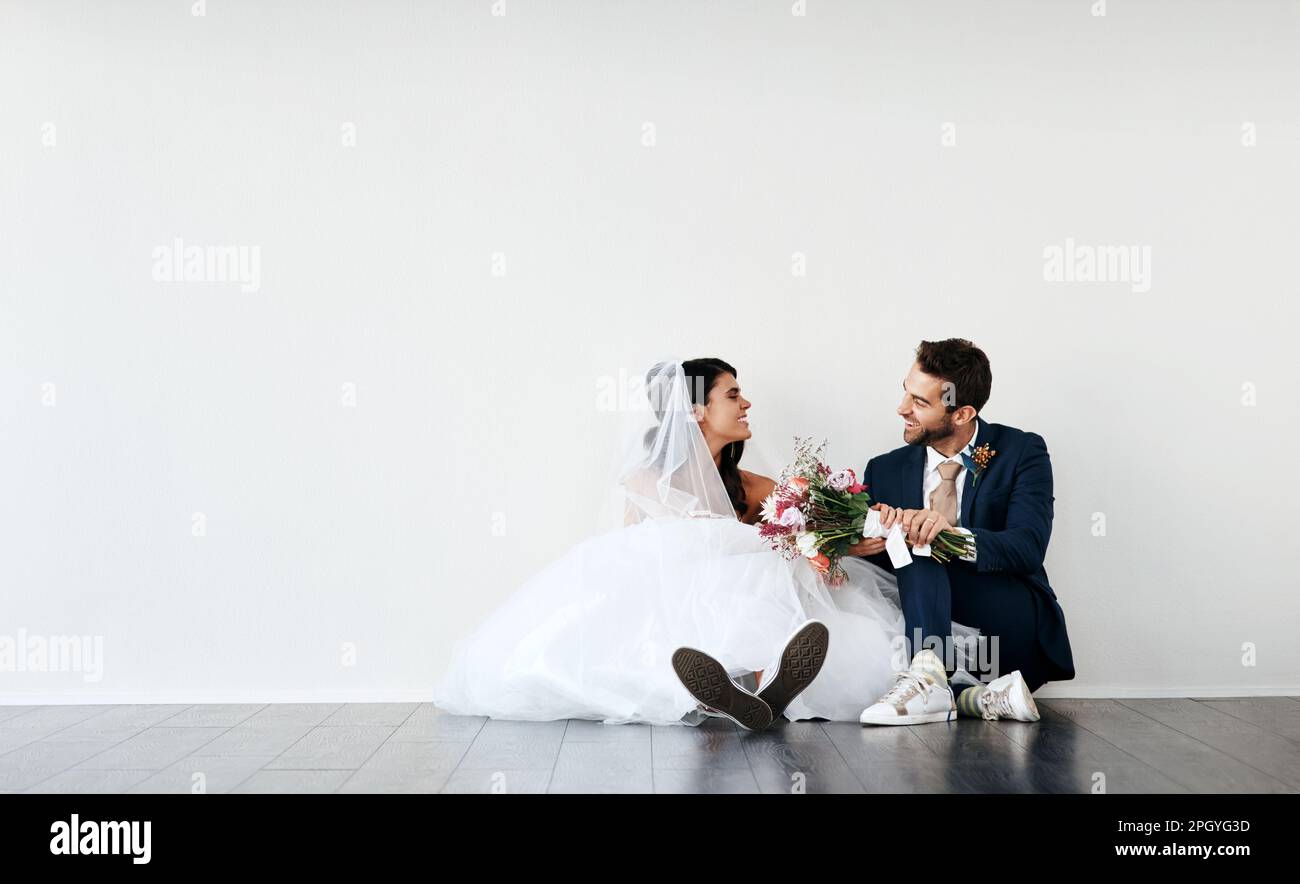 Our special day has arrived. Studio shot of a newly married young ...