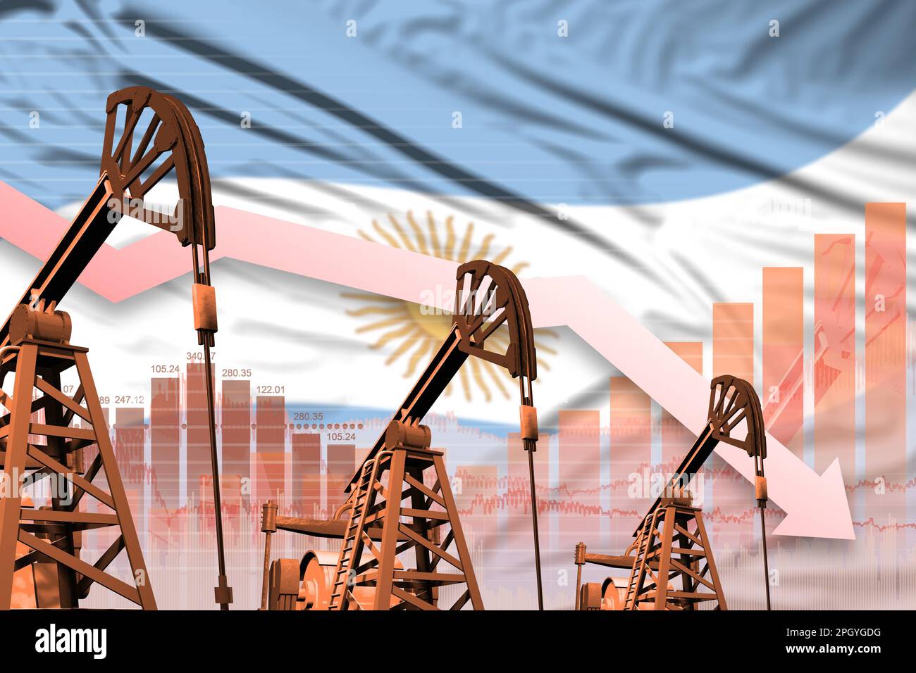Argentina oil industry concept, industrial illustration - lowering down ...