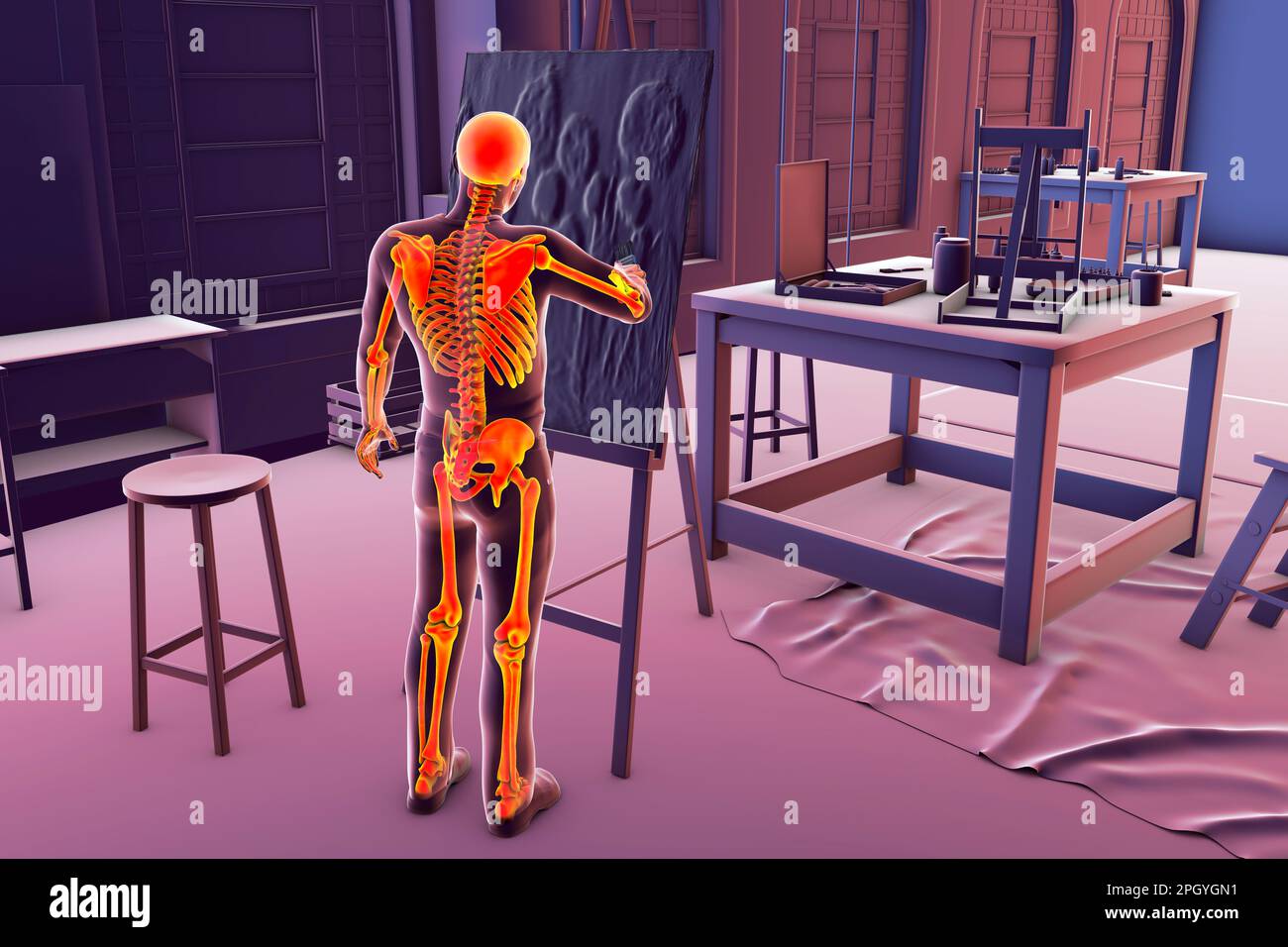Skeleton of an artist, illustration Stock Photo - Alamy