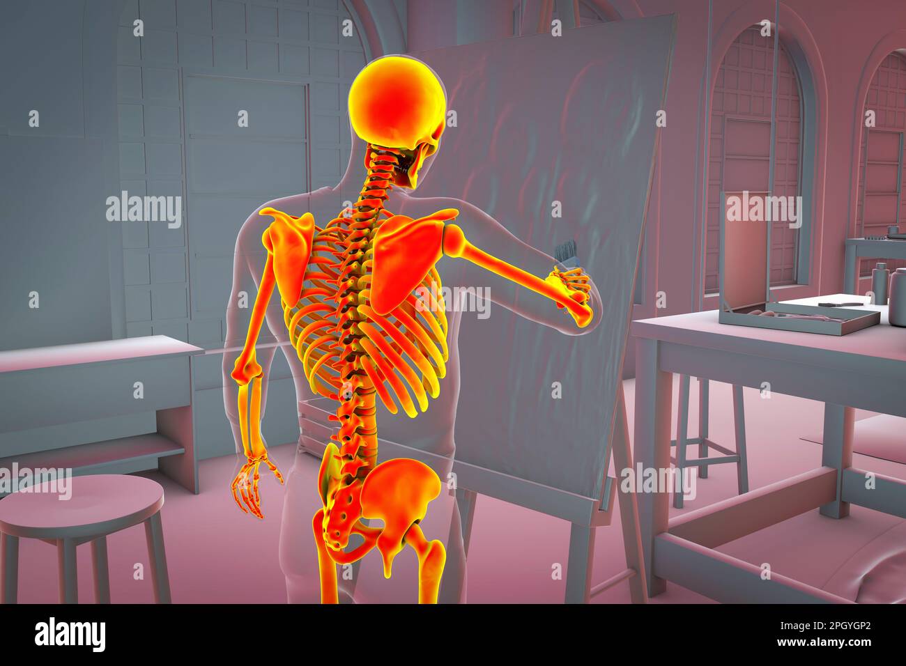 Skeleton of an artist, illustration Stock Photo - Alamy