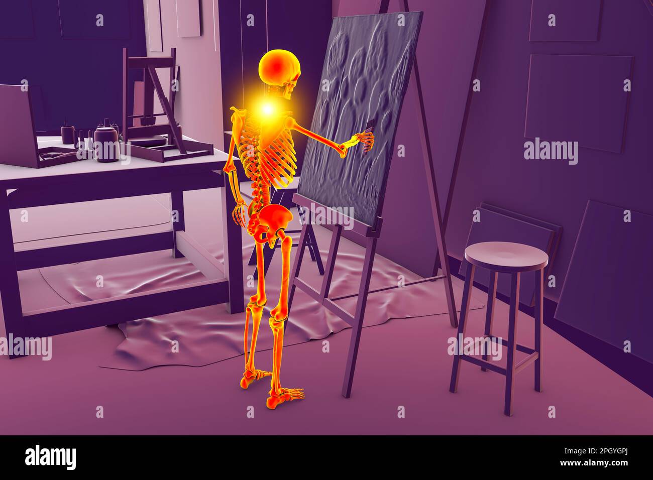 Artist with neck pain, illustration Stock Photo - Alamy