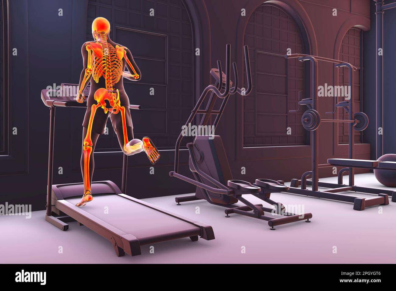 Skeleton running on a treadmill, illustration Stock Photo - Alamy