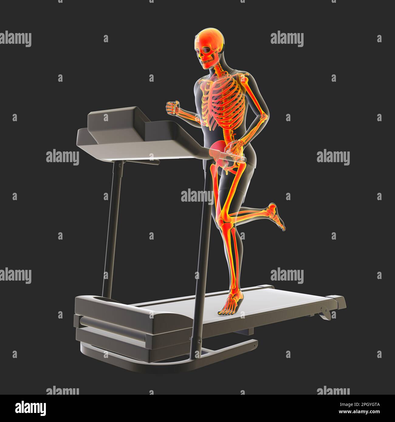 Skeleton running on a treadmill, illustration Stock Photo - Alamy