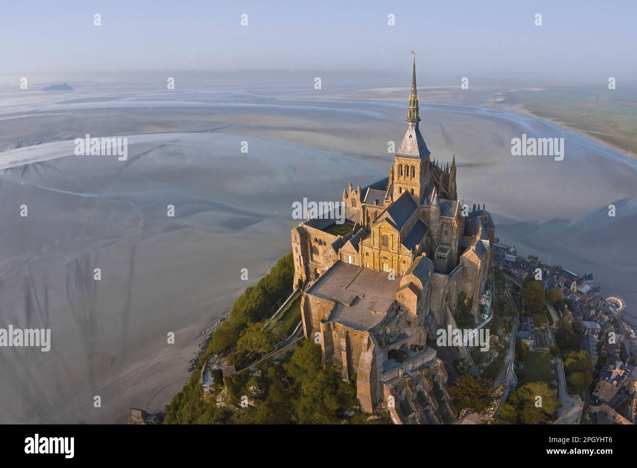 France. Normandy. Manche (50) Aerial view of Mont Saint Michel from the ...