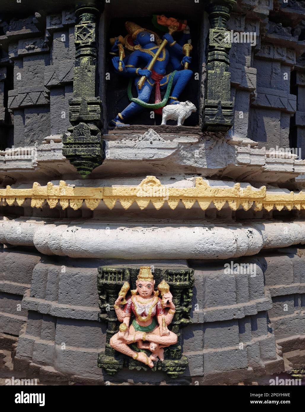 Hindu God Shiva and Nandi bull carved on the wall of Kankeshwar Temple ...