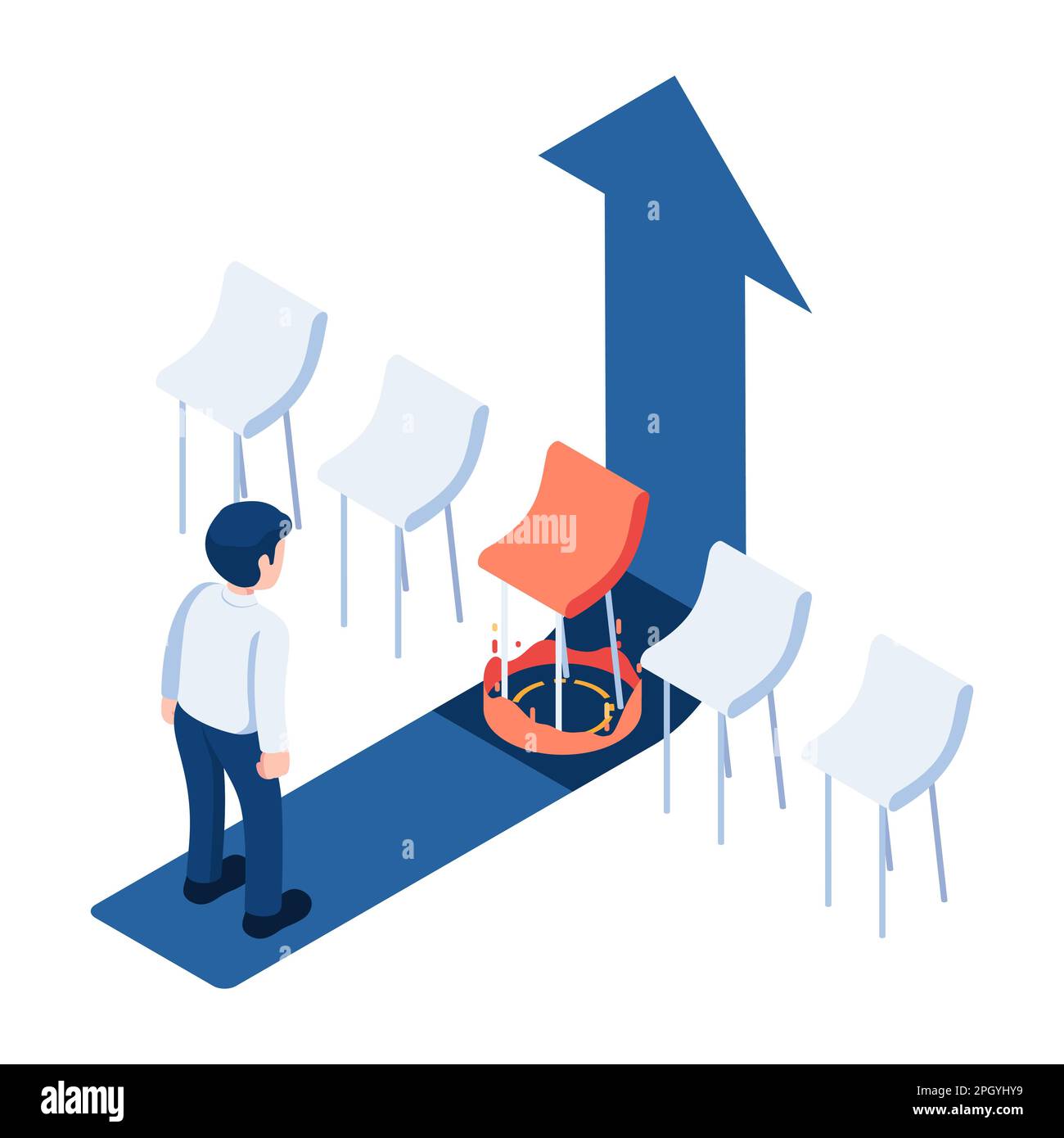 Flat 3d Isometric Businessman with Chosen Chair with Rising Arrow ...
