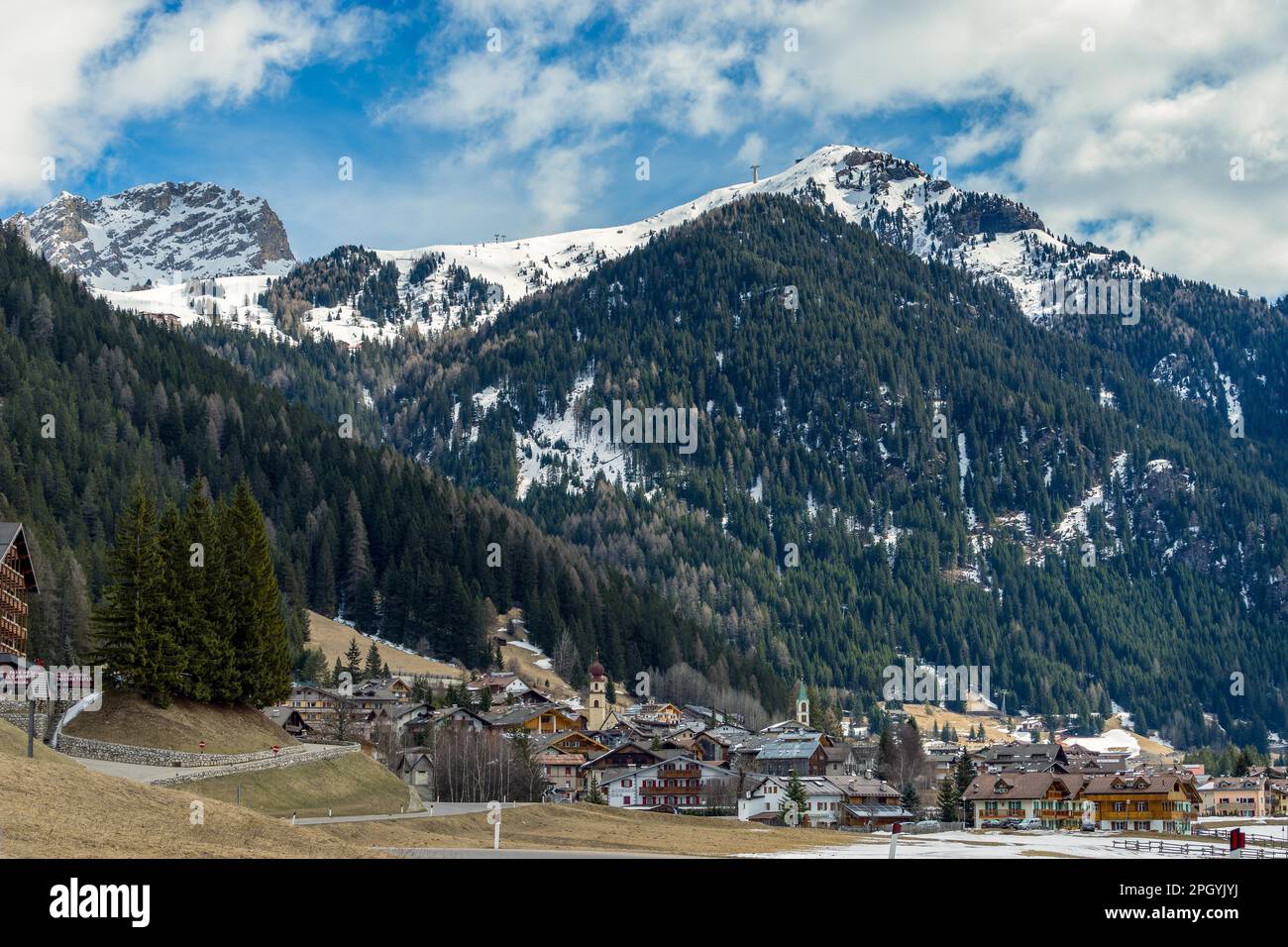 View of Canazei in the Dolomites Stock Photo - Alamy