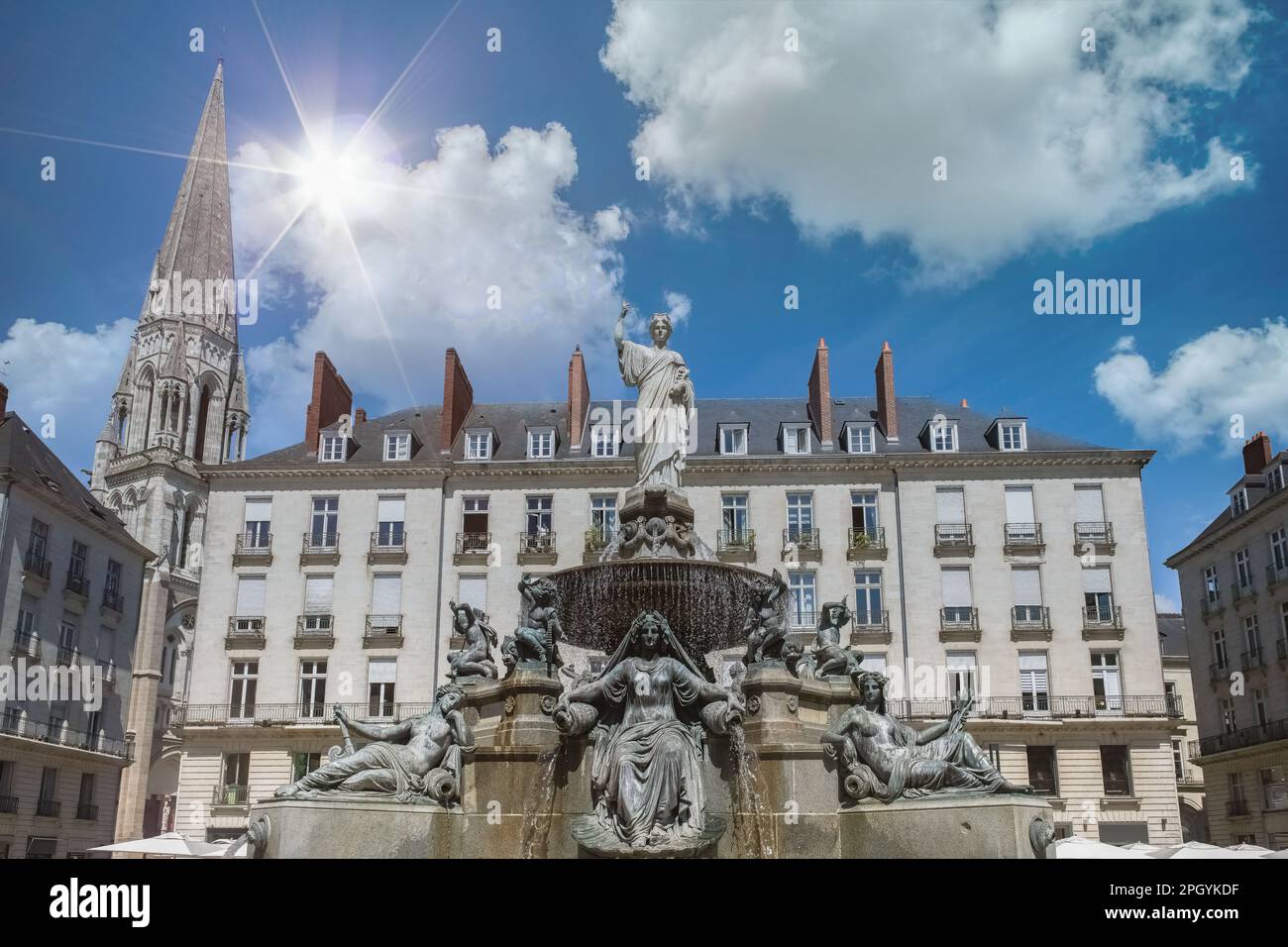 Nantes, beautiful city in France, fountain place Royale, in the ...