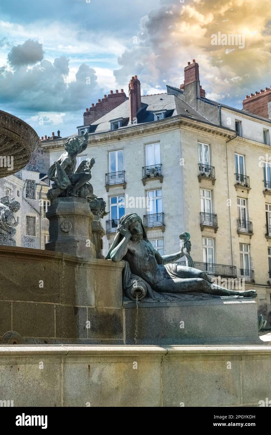 Nantes, beautiful city in France, fountain place Royale, in the ...