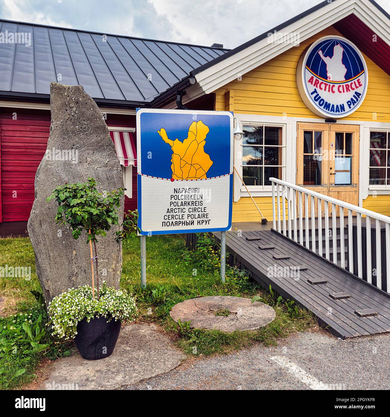 Arctic Circle, sign with inscription in six different languages ...
