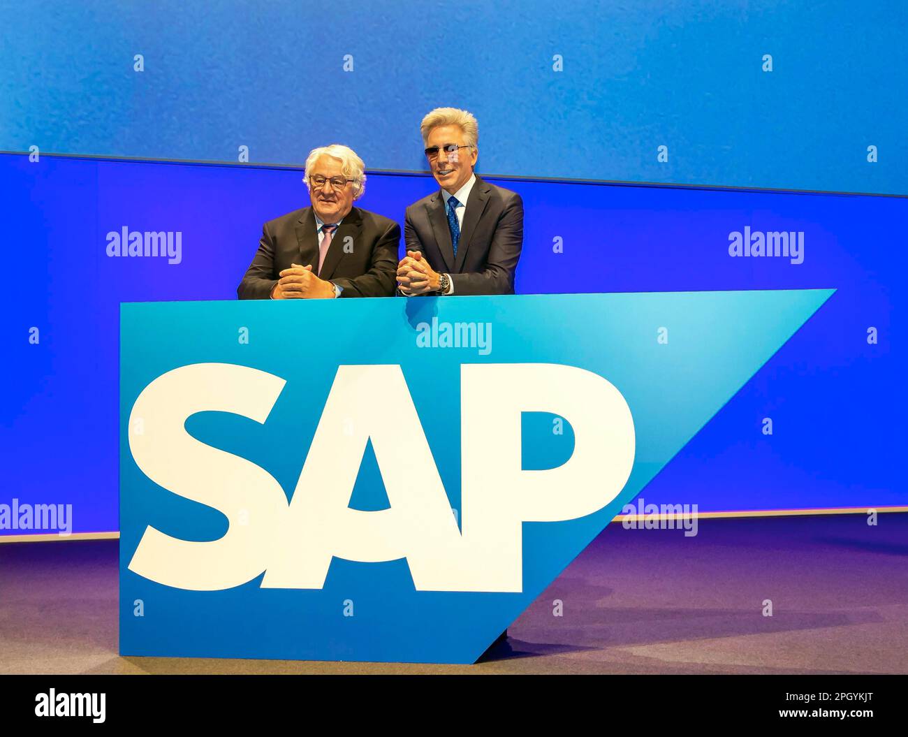 Hasso Plattner, left, Chairman of the Supervisory Board of SAP SE, Bill ...