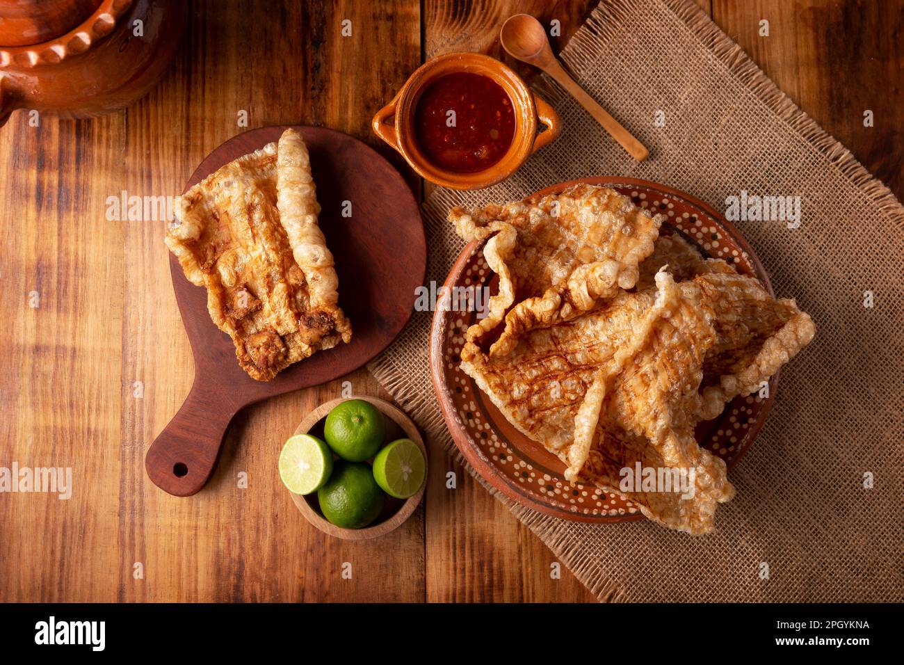 Chicharron. Crispy Fried pork rind, are pieces of aired and fried pork ...
