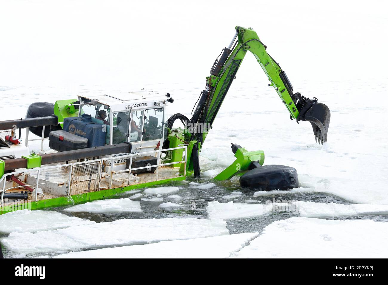 Icebreaker at work, Chateauguay River, Province of Quebec, Canada Stock ...