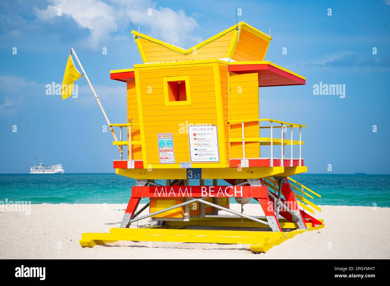 yellow lifeguard at miami beach. lifeguard at miami beach in summer ...