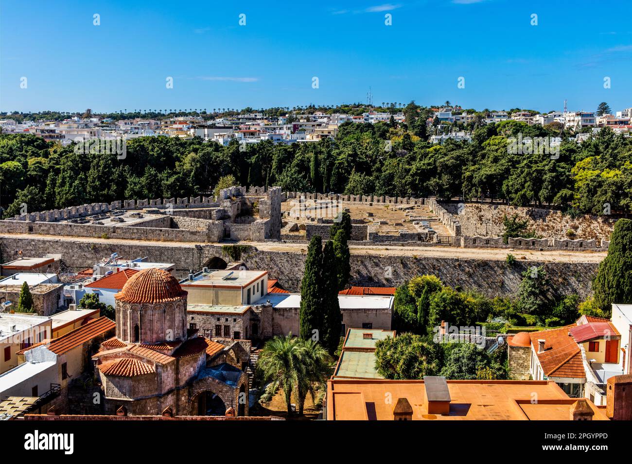 View of Byzantine Agios Georgios Church and City Wall, 15th century ...
