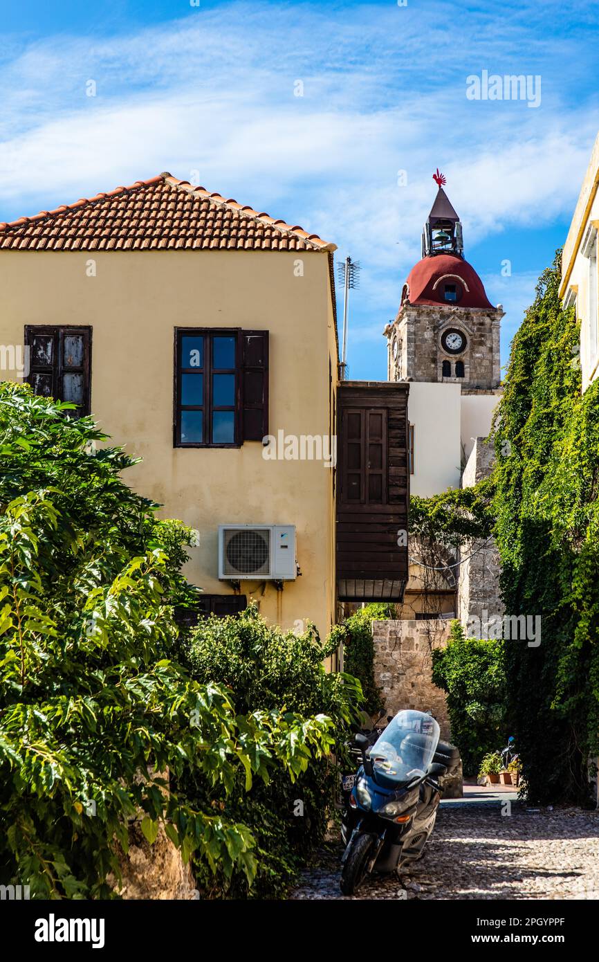 Clock Tower in the Old Town, Roloi, 7th century, Rhodes Town, Greece ...