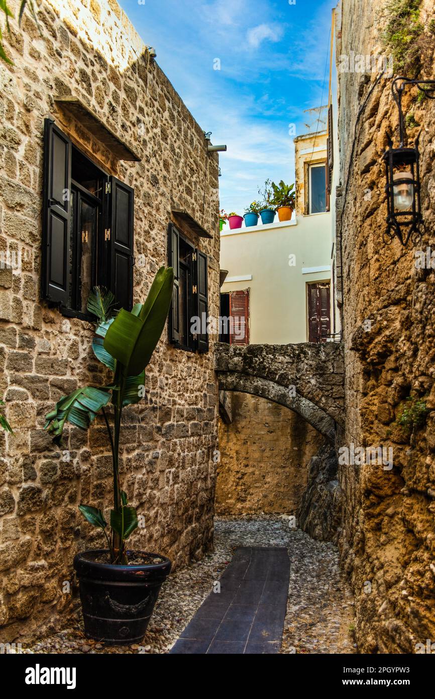 Old Town Alley, Rhodes Town, Greece Stock Photo - Alamy