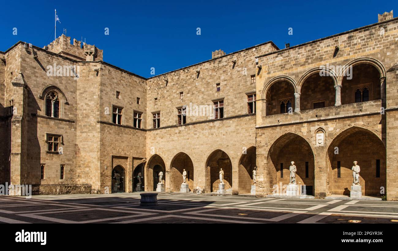 Inner courtyard surrounded by arcades with statues from Hellenistic and ...