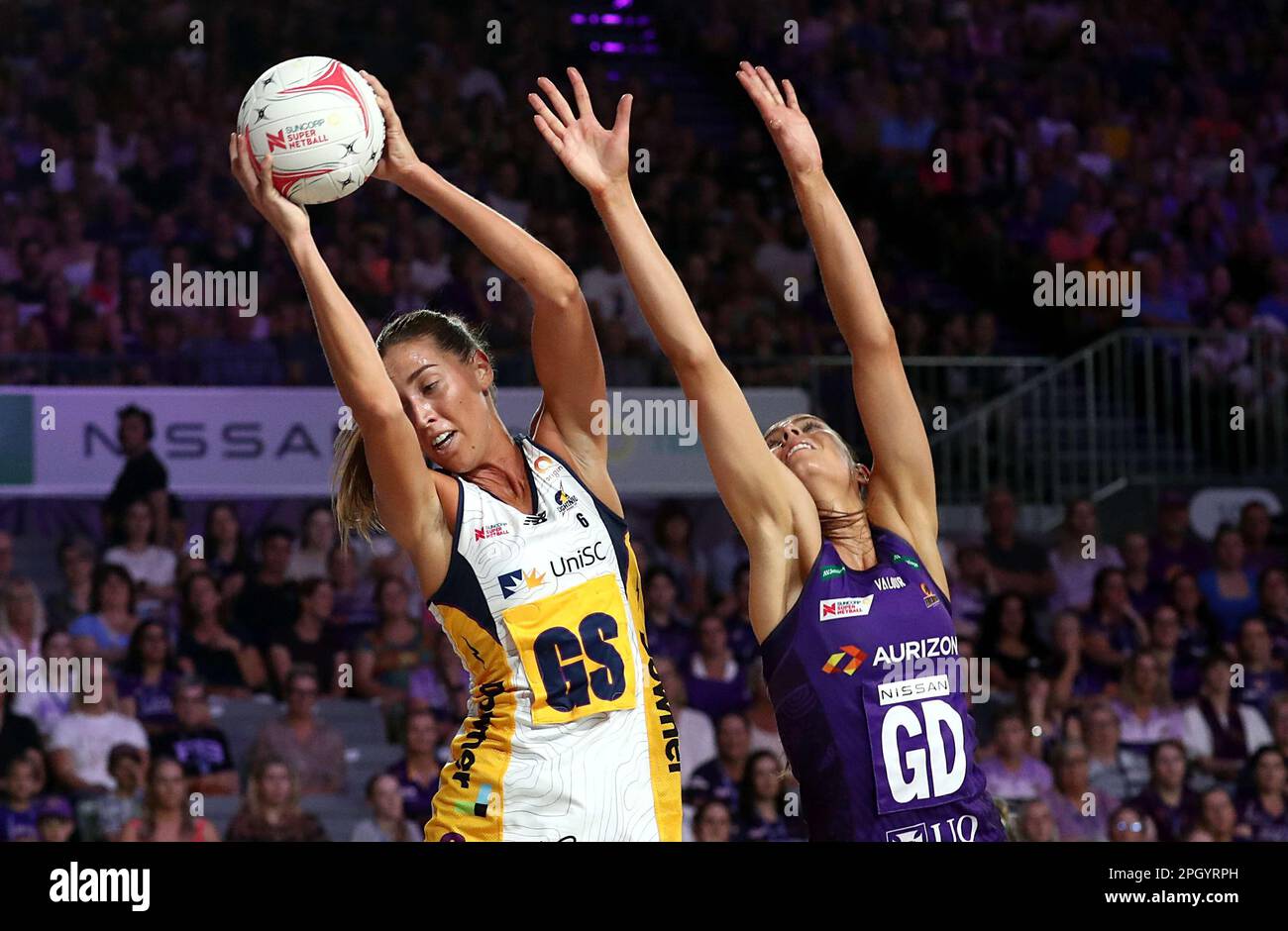 Cara Koenen of the Lightning in action with Ruby Bakewell-Doran of the ...