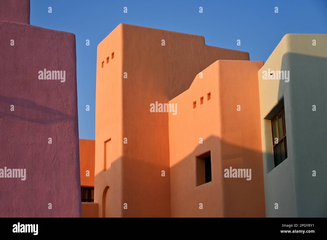 Colourful houses in Mina District, Mia Park, Old Port Doha, Qatar Stock ...