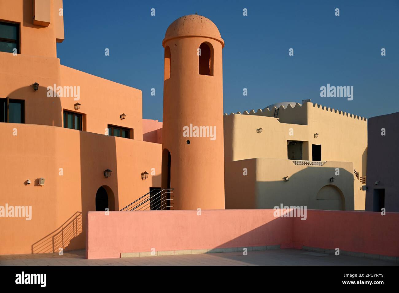Colourful houses in Mina District, Mia Park, Old Port Doha, Qatar Stock ...