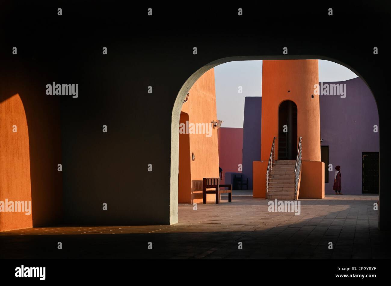 Colourful houses in Mina District, Mia Park, Old Port Doha, Qatar Stock ...