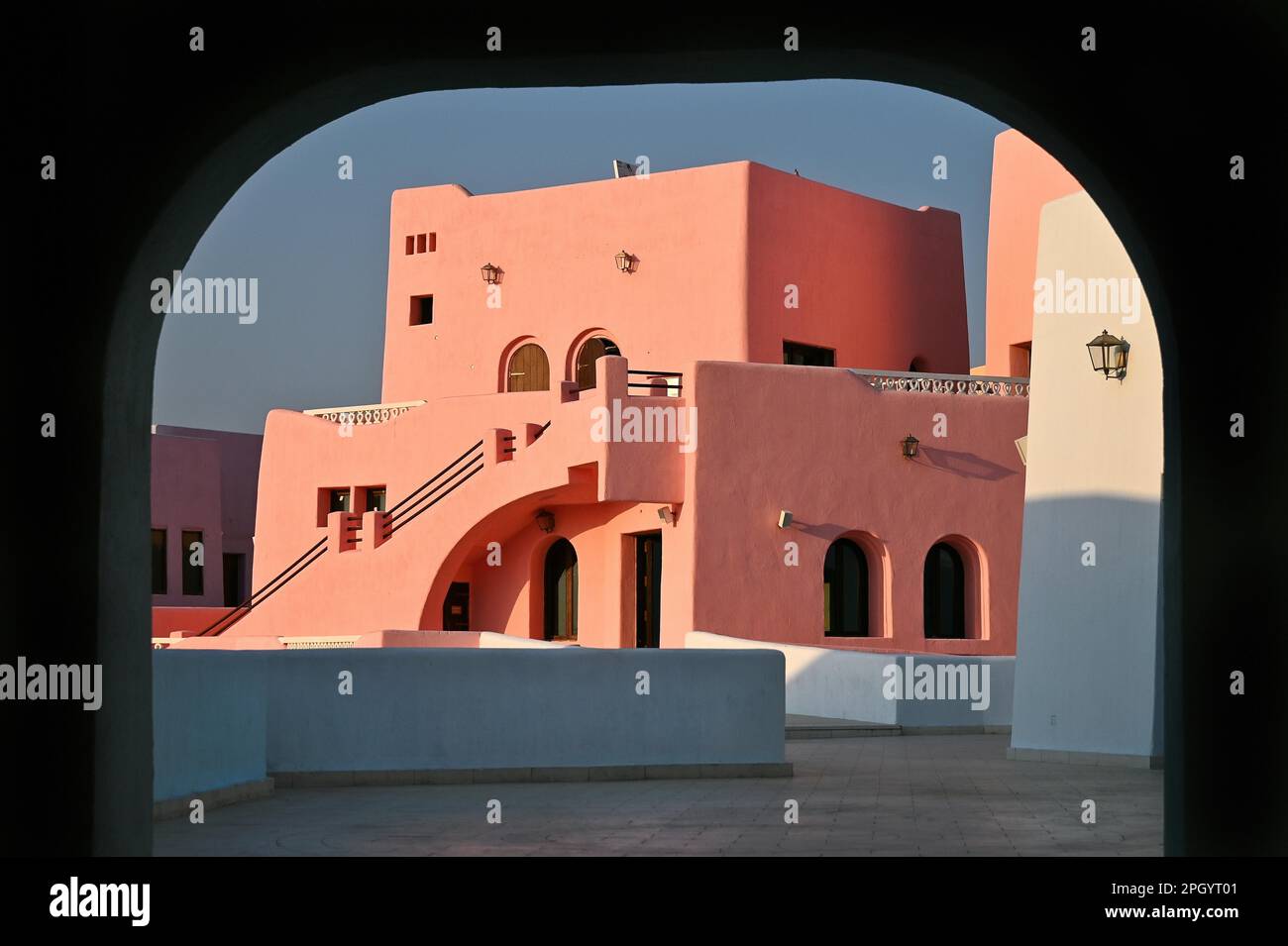 Colourful houses in Mina District, Mia Park, Old Port Doha, Qatar Stock ...